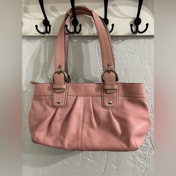 Coach | Bags | Coach Pink Leather Pleated Tote Bag Purse Shoulder ...